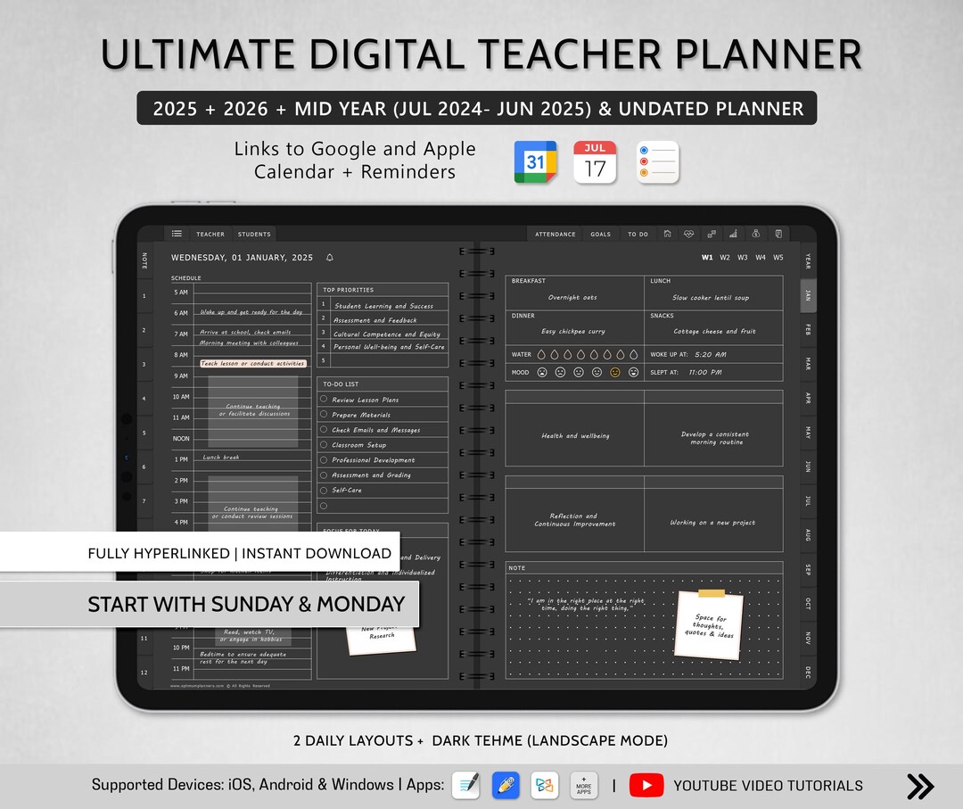 Teacher Digital Planner, Digital Teacher Planner, 2025 2026 Undated ...