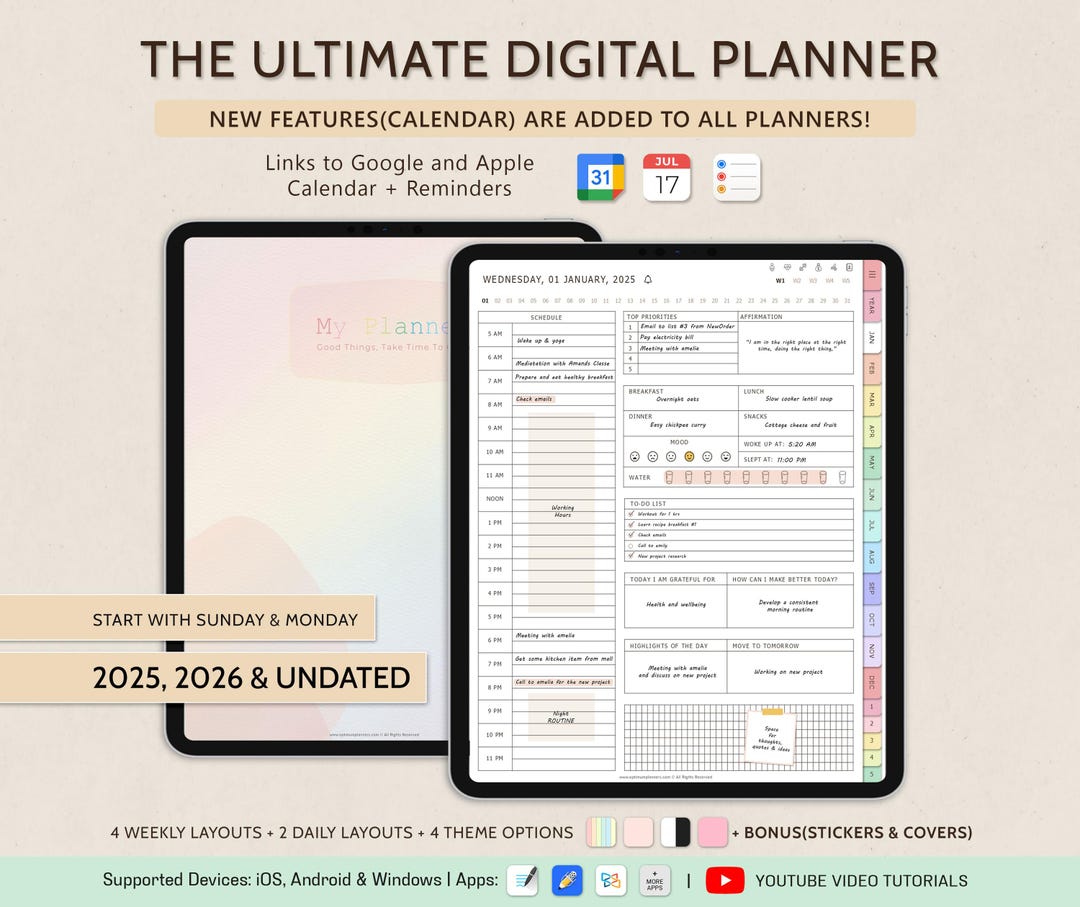 Digital Planner, Goodnotes Planner, 2025 2026 + Undated Digital Planner ...