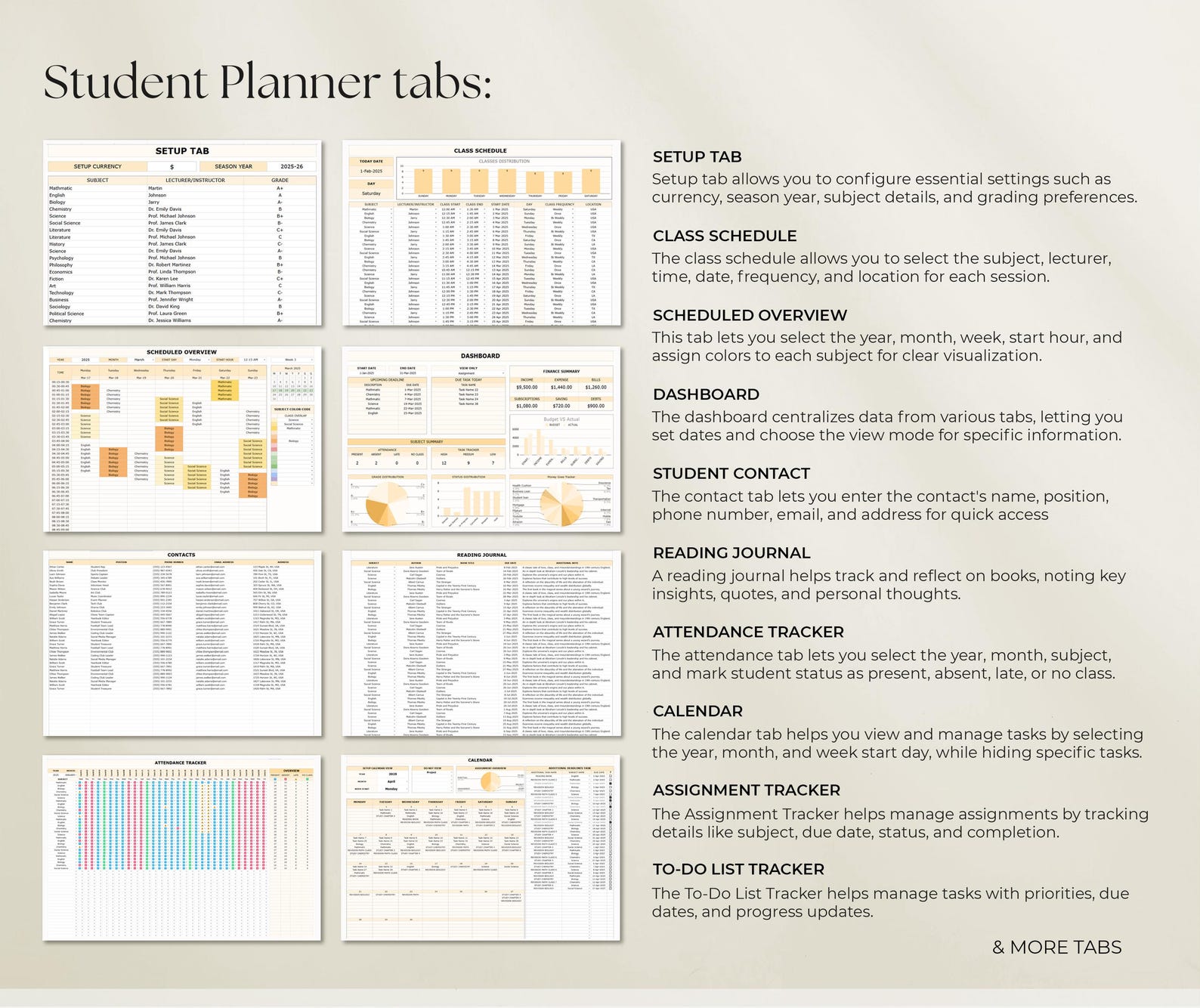 Student Academic Planner Spreadsheet, School Assignment Tracker Google ...