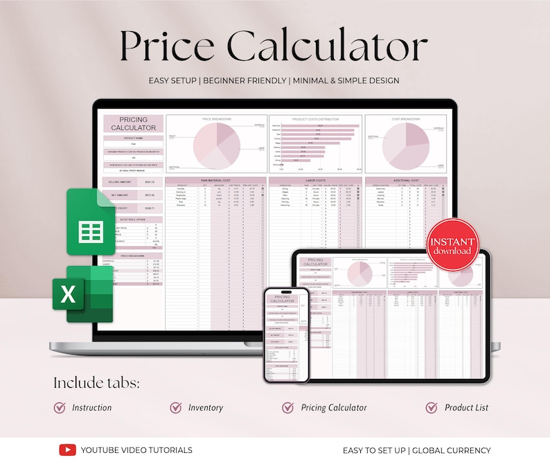 Pricing Calculator Spreadsheet, Small Business Google Sheet Template ...