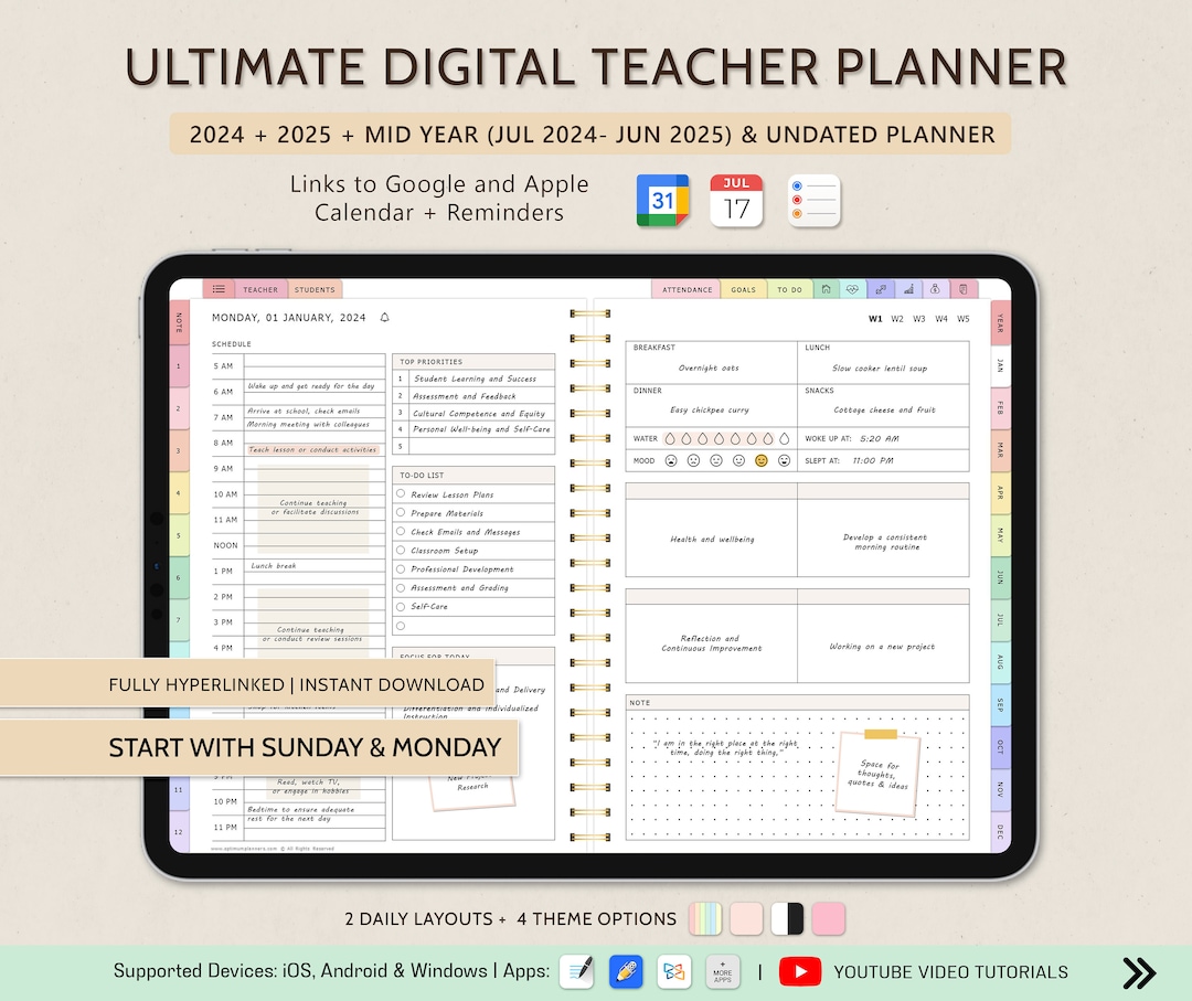 Digital Teacher Planner 2024 2025 Dated & Undated Academic Planner ...