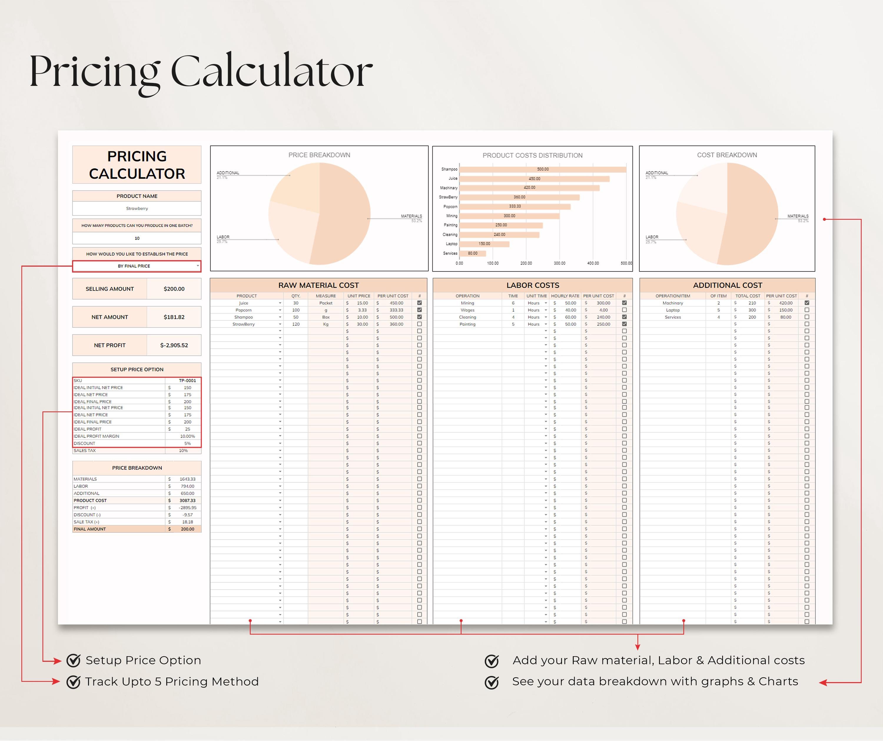 Pricing Calculator Spreadsheet, Small Business Google Sheet Template ...
