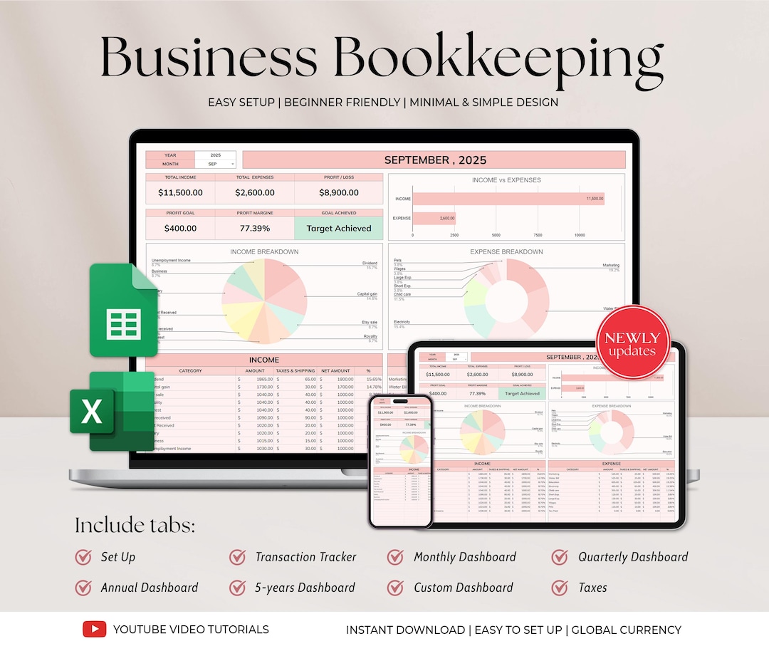 Small Business Bookkeeping Template Excel Bookkeeping Google Sheets ...