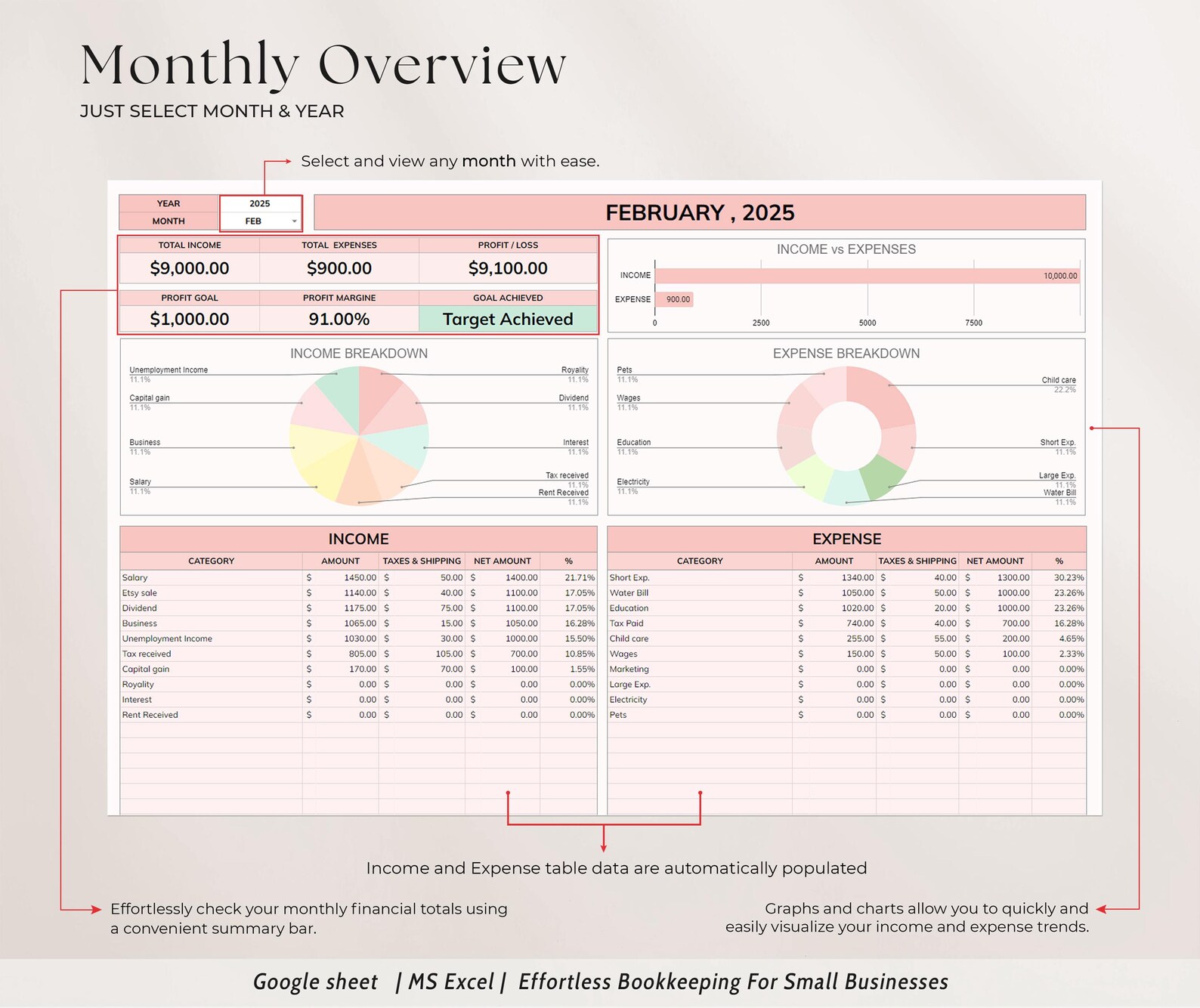 Small Business Bookkeeping Template Excel Bookkeeping Google Sheets ...
