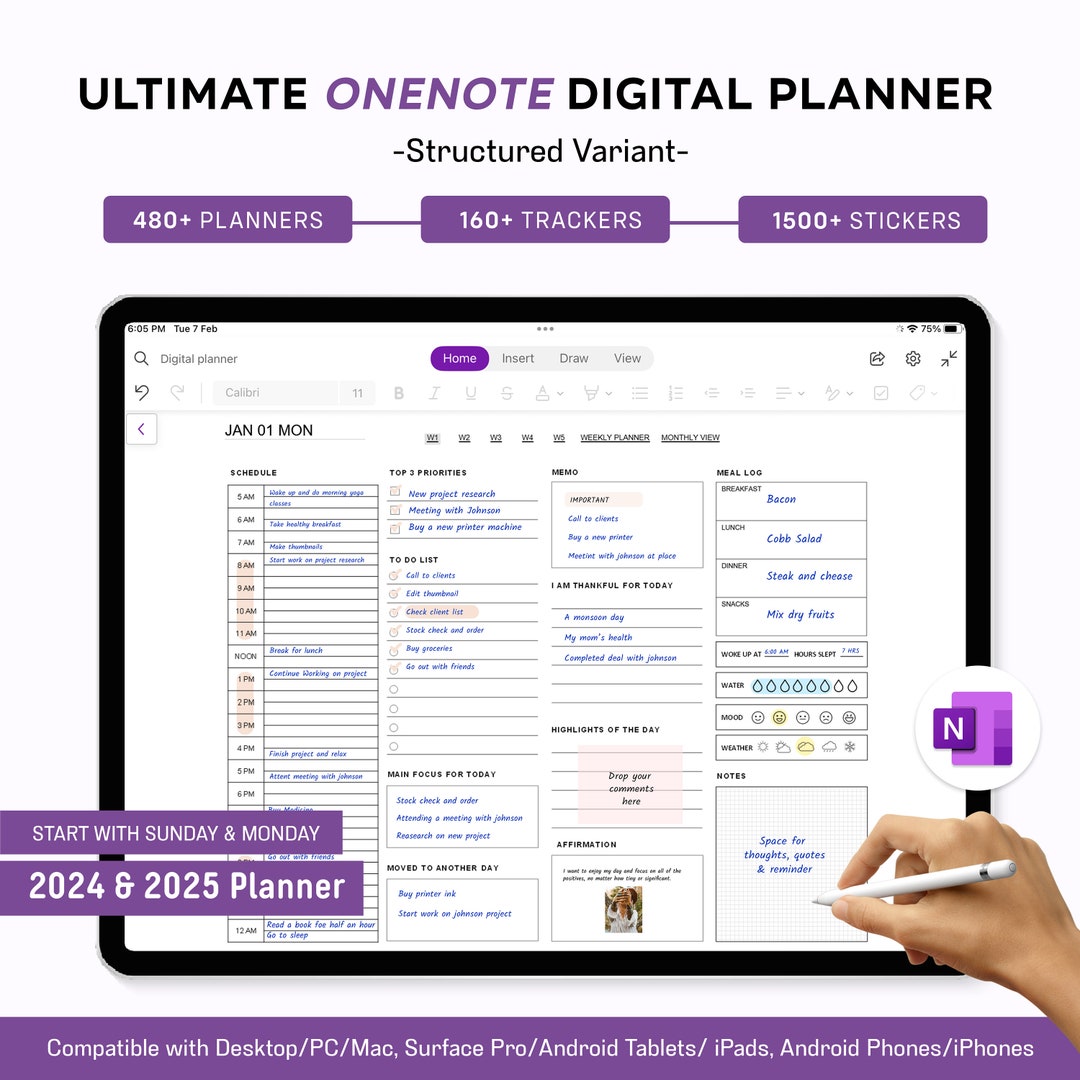 Onenote Digital Planner, 2024 2025 Digital Planner, Hyperlinked Onenote Planner-ipad, Android ...