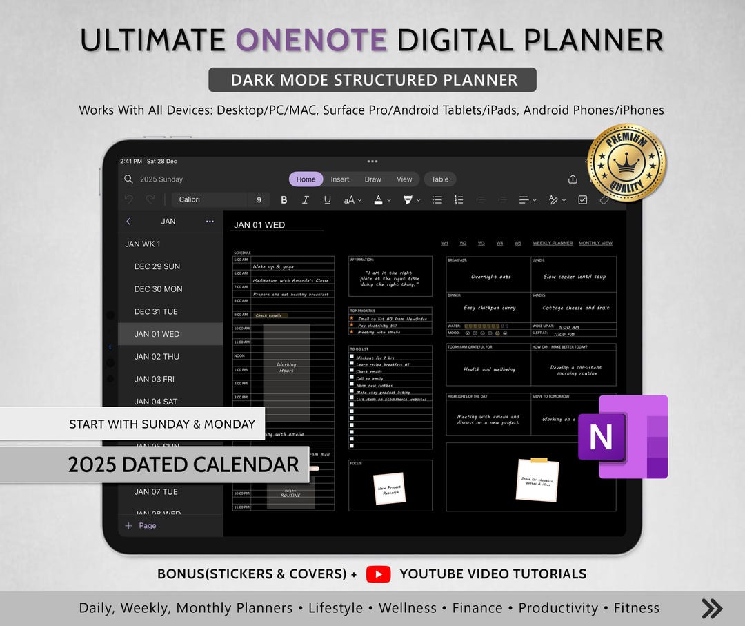 2025 Onenote Digital Planner, Onenote Template, Hyperlinked Onenote ...