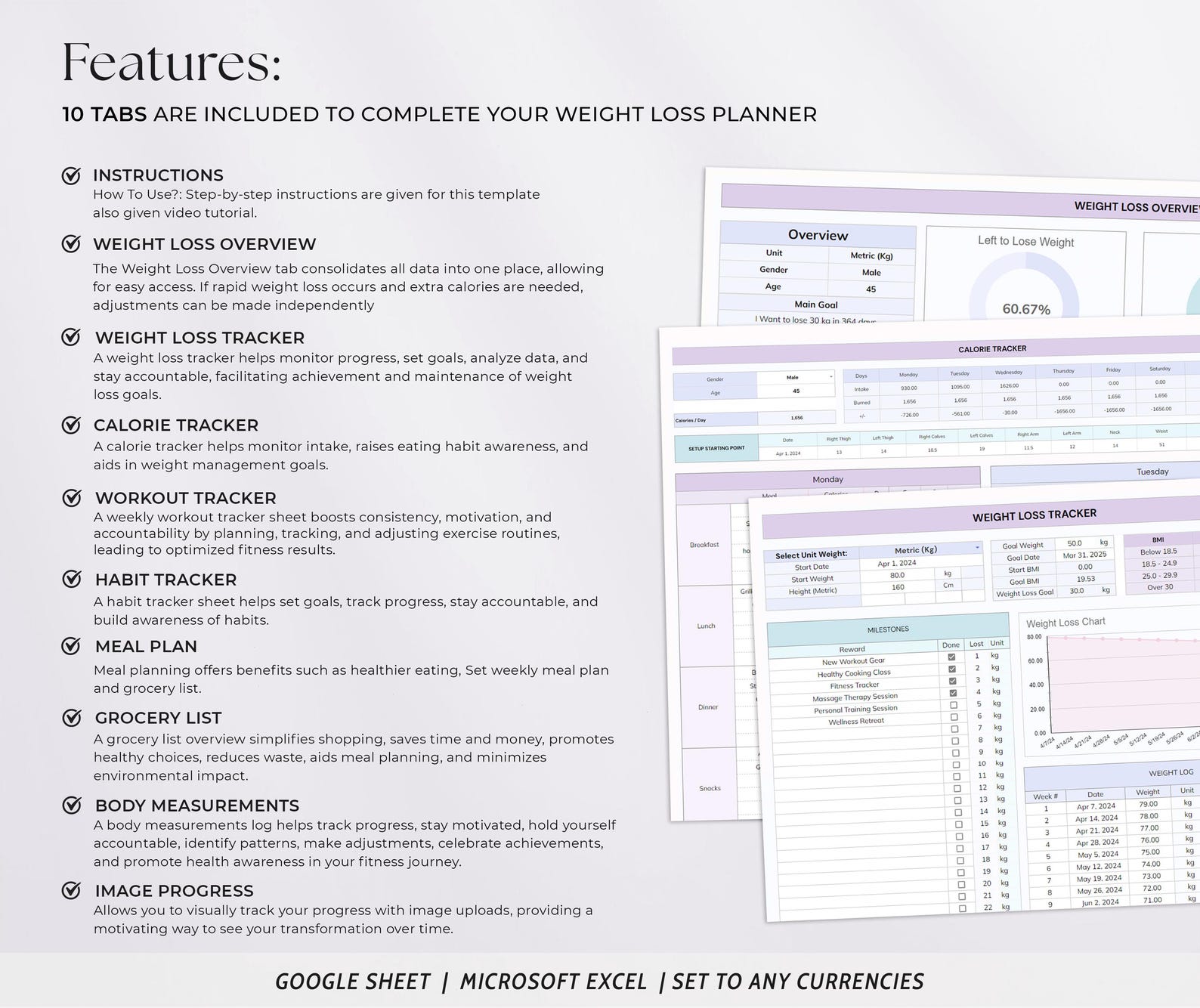 Weight Loss Tracker Spreadsheet Google Sheets Excel Weight Loss Tracker ...