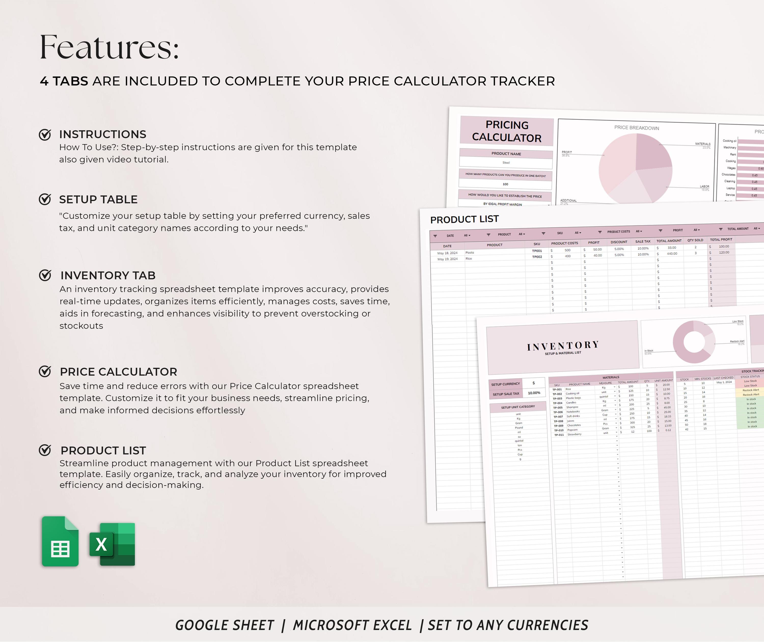Pricing Calculator Spreadsheet, Small Business Google Sheet Template ...