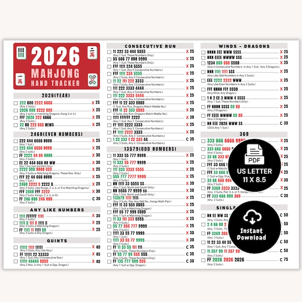 2026 cheat sheet for mahjong - Etsy Schweiz