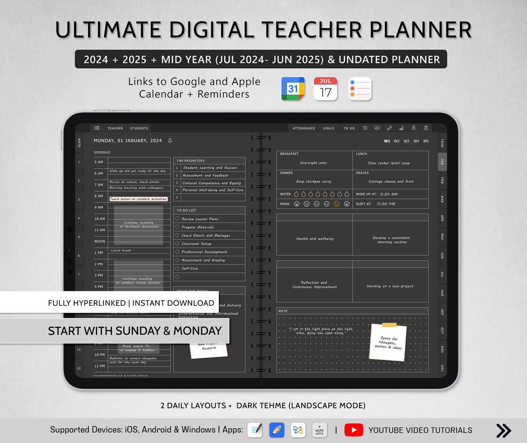 Teacher Digital Planner 2024 2025 Digital Planner Mid Year Goodnotes ...