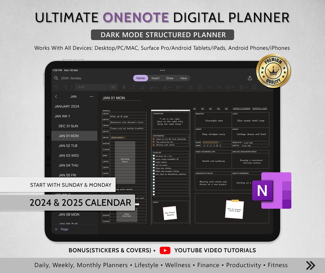 2024 2025 Onenote Digital Planner, Onenote Template, Hyperlinked ...