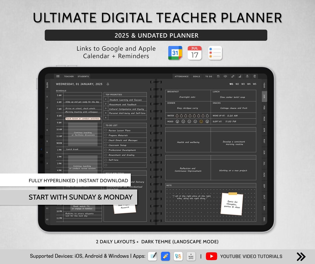 Teacher Digital Planner 2025 Digital Planner Undated Goodnotes Planner ...