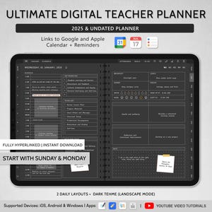 Teacher Digital Planner 2025 Digital Planner Undated Goodnotes Planner ...