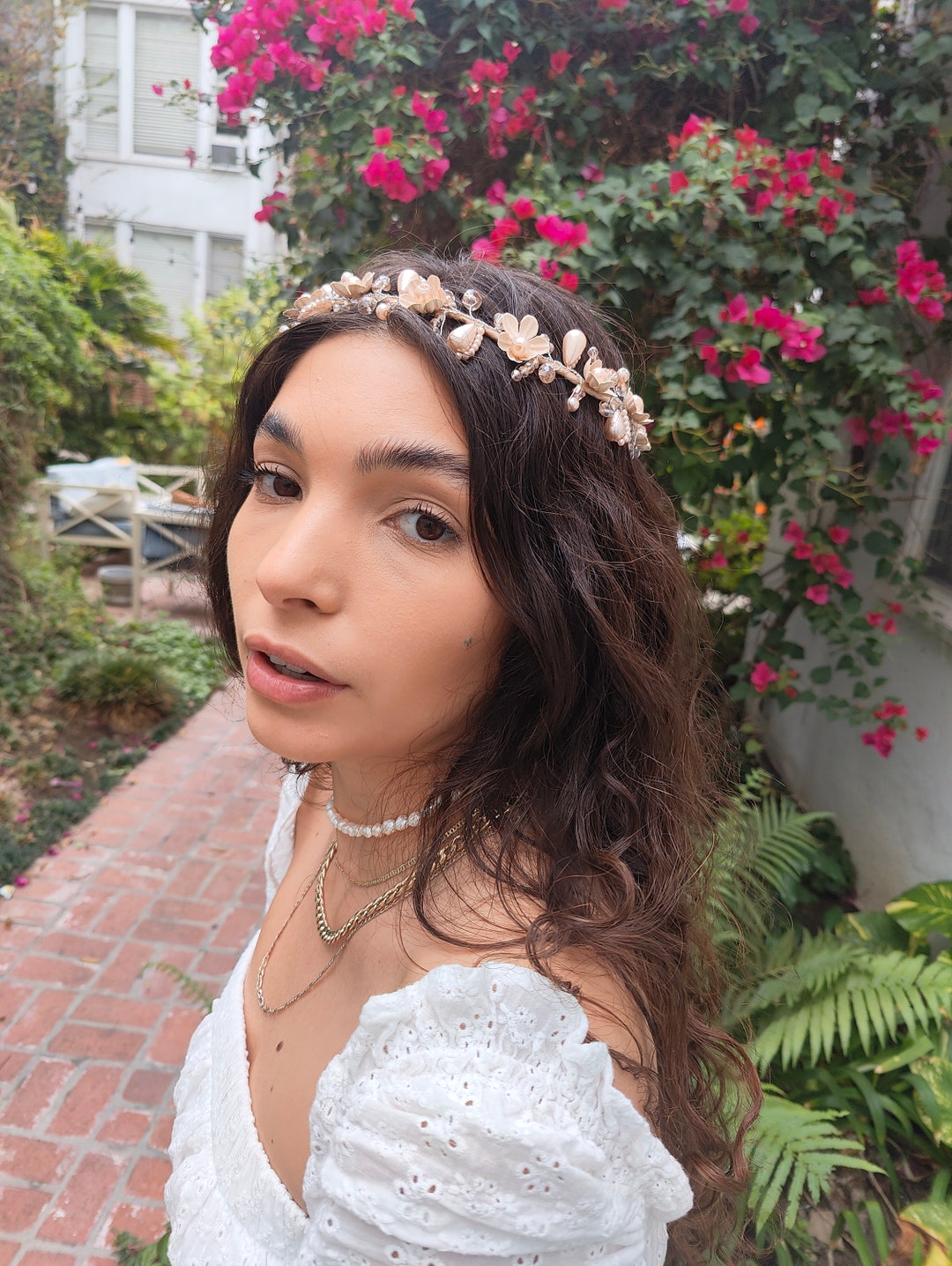 Monique Gold Wedding Flower Hair Vine, Bridal Hair Vine Headband, Women ...