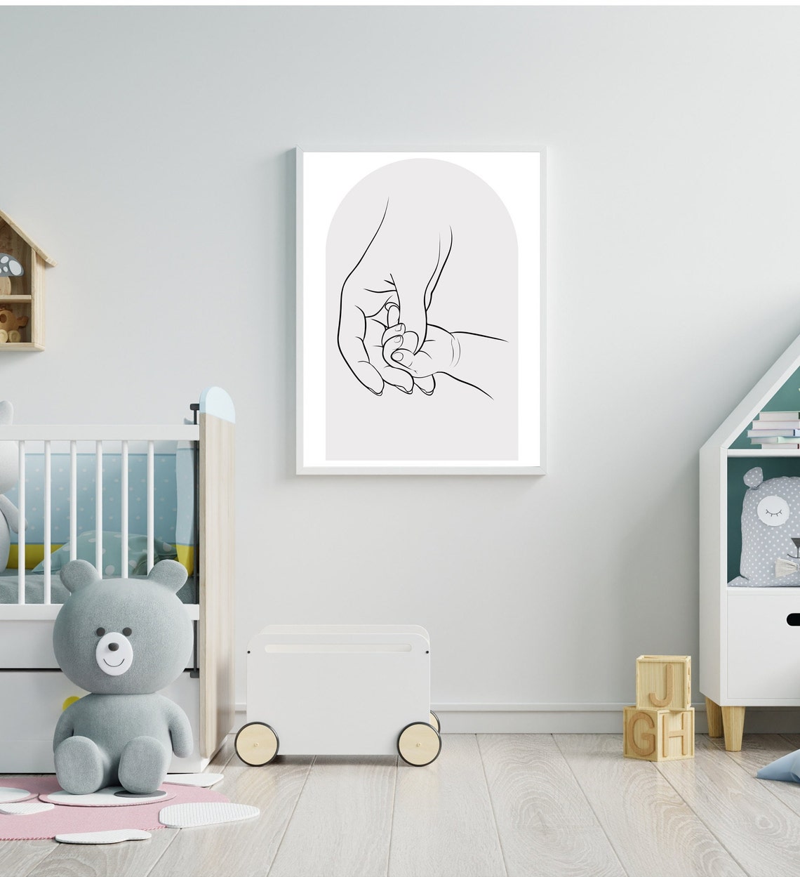 Nursery Baby Hand Print, Holding Baby Hand Line Art, Mother and Baby ...
