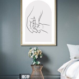 Nursery Baby Hand Print, Holding Baby Hand Line Art, Mother and Baby ...