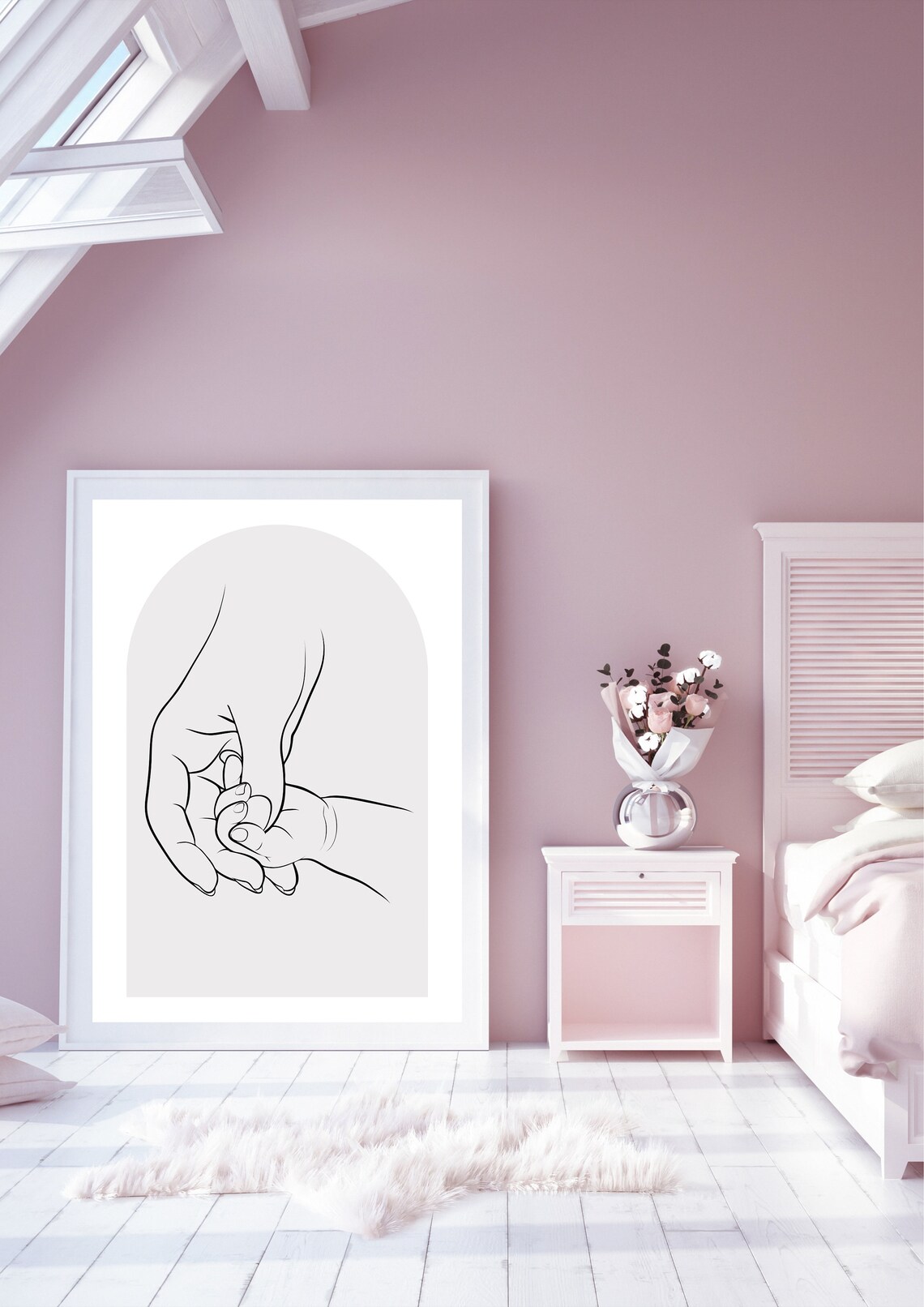 Nursery Baby Hand Print, Holding Baby Hand Line Art, Mother and Baby ...