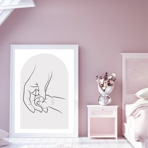 Nursery Baby Hand Print, Holding Baby Hand Line Art, Mother and Baby ...