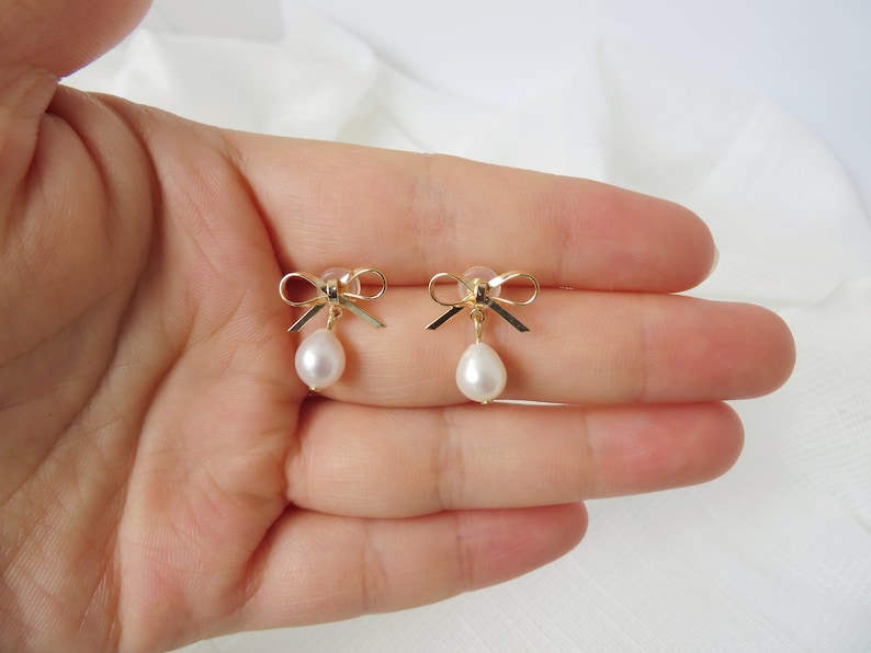 Bow Pearl Earrings Pearl Stud Earrings Pearl Jewelry - Etsy