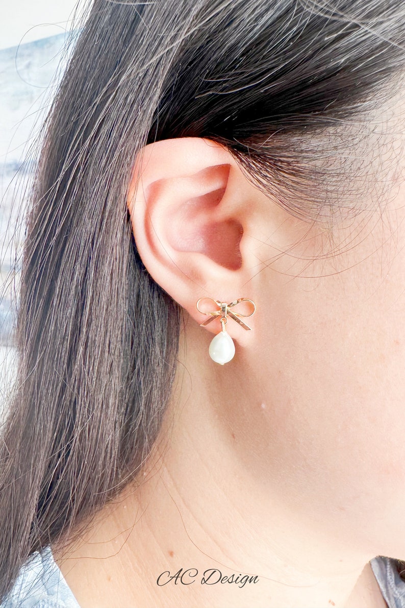 Bow Pearl Earrings Pearl Stud Earrings Pearl Jewelry - Etsy