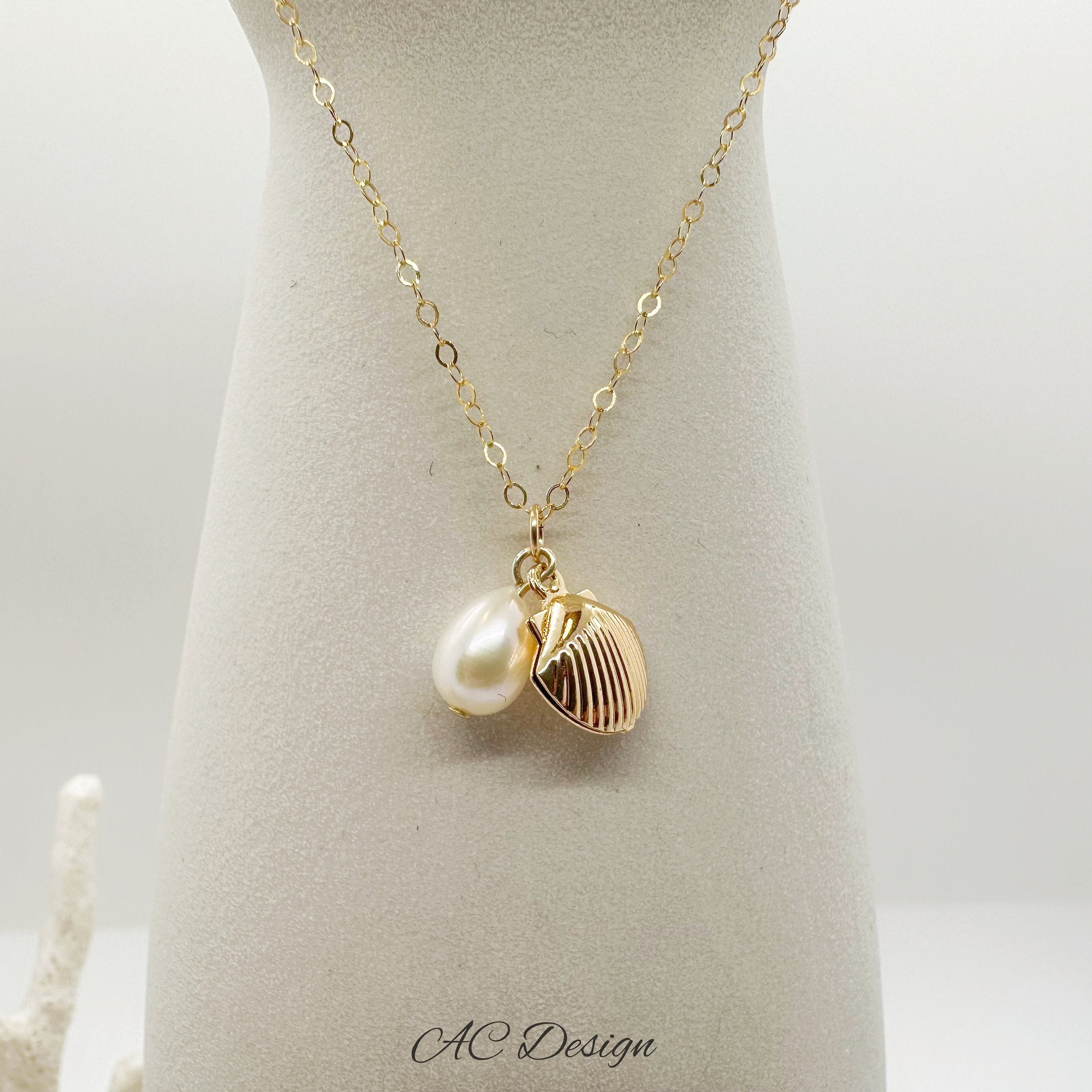 Seashell Pearl Necklace Pearl Necklace 14K Gold Necklace Pearl Necklace ...