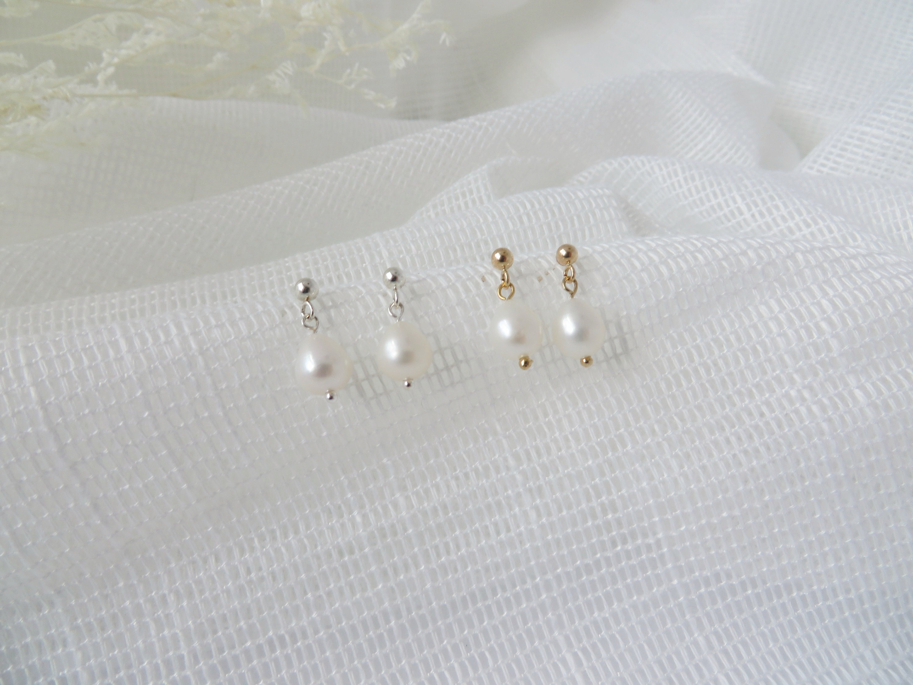 Simple Pearl Earrings • Pearl Stud Earrings • Pearl Earrings • Pearl ...