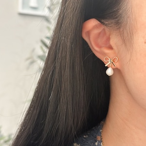 Bow Pearl Earrings • Pearl Stud Earrings • Pearl Jewelry • Teardrop Pearls • Valentine’s Day ...