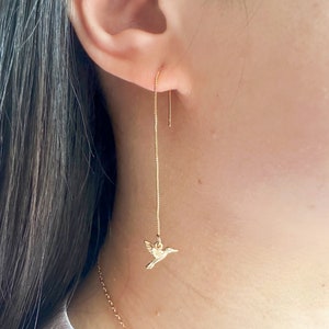 Hummingbird Earrings • Bird Earrings • Gold Threader Earrings ...