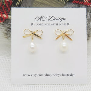 Bow Pearl Earrings • Pearl Stud Earrings • Pearl Jewelry • Teardrop Pearls • Valentine’s Day ...