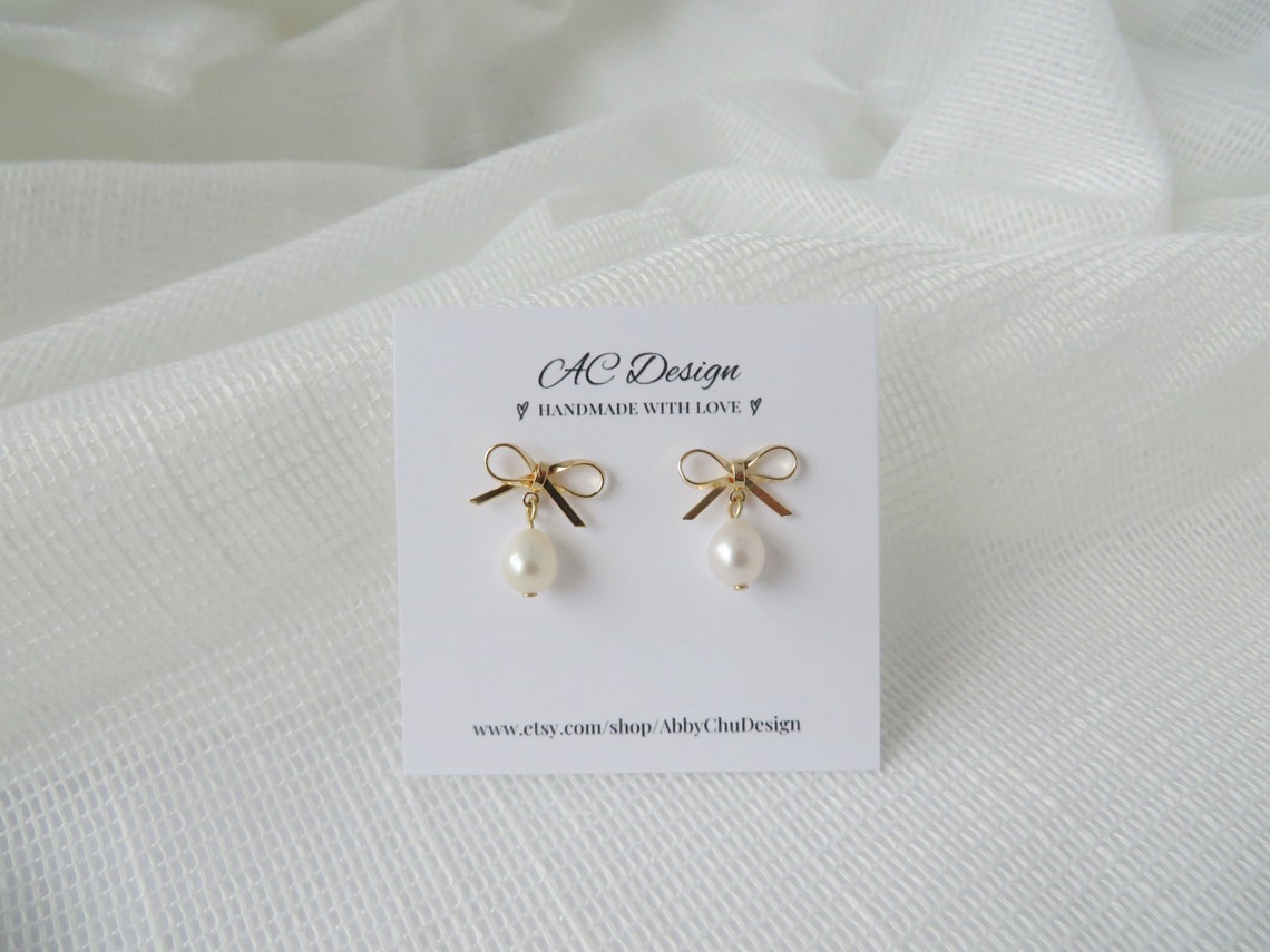 Bow Pearl Earrings Pearl Stud Earrings Pearl Jewelry - Etsy