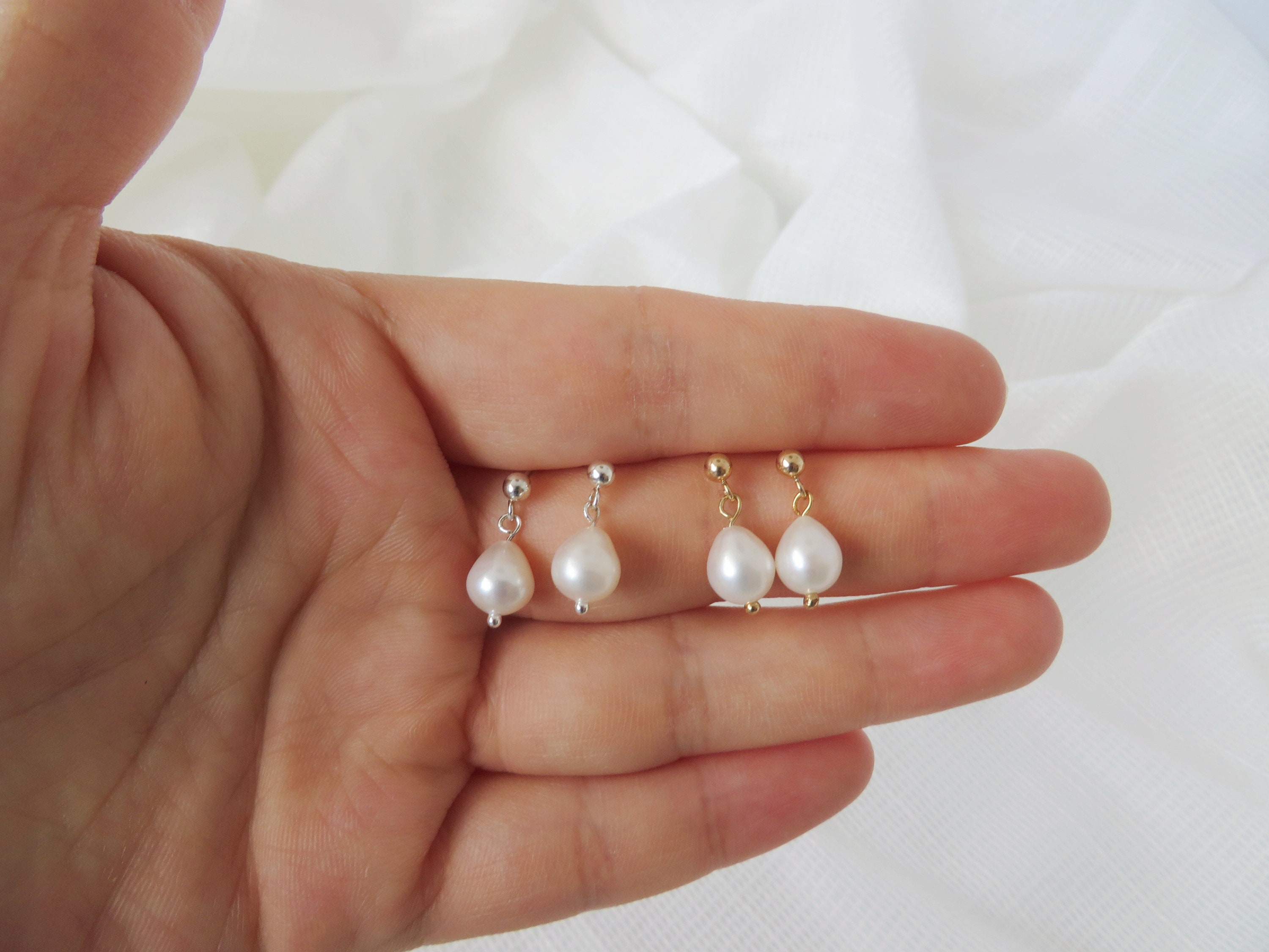 Simple Pearl Earrings • Pearl Stud Earrings • Pearl Earrings • Pearl ...