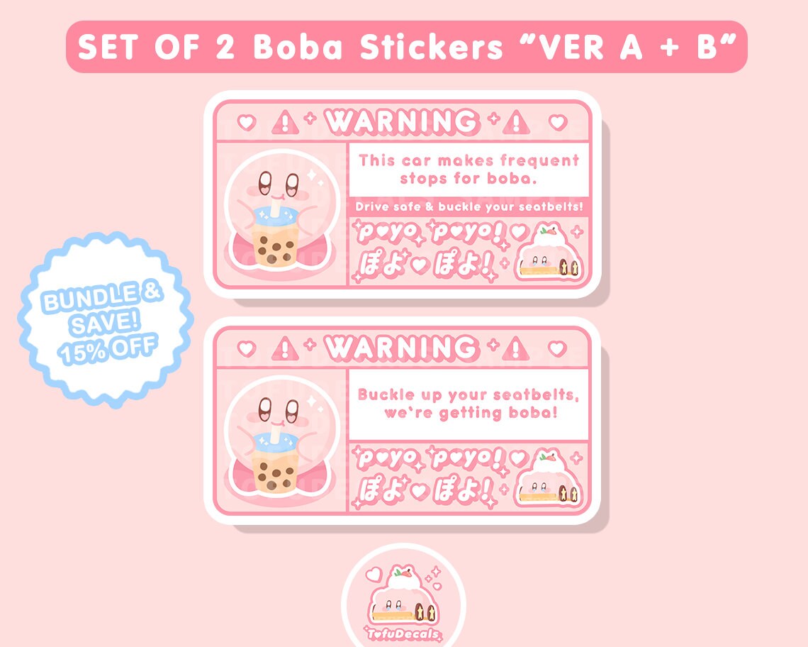 Cute Boba Car Warning Sticker Pink Kawaii Decal Airbag - Etsy