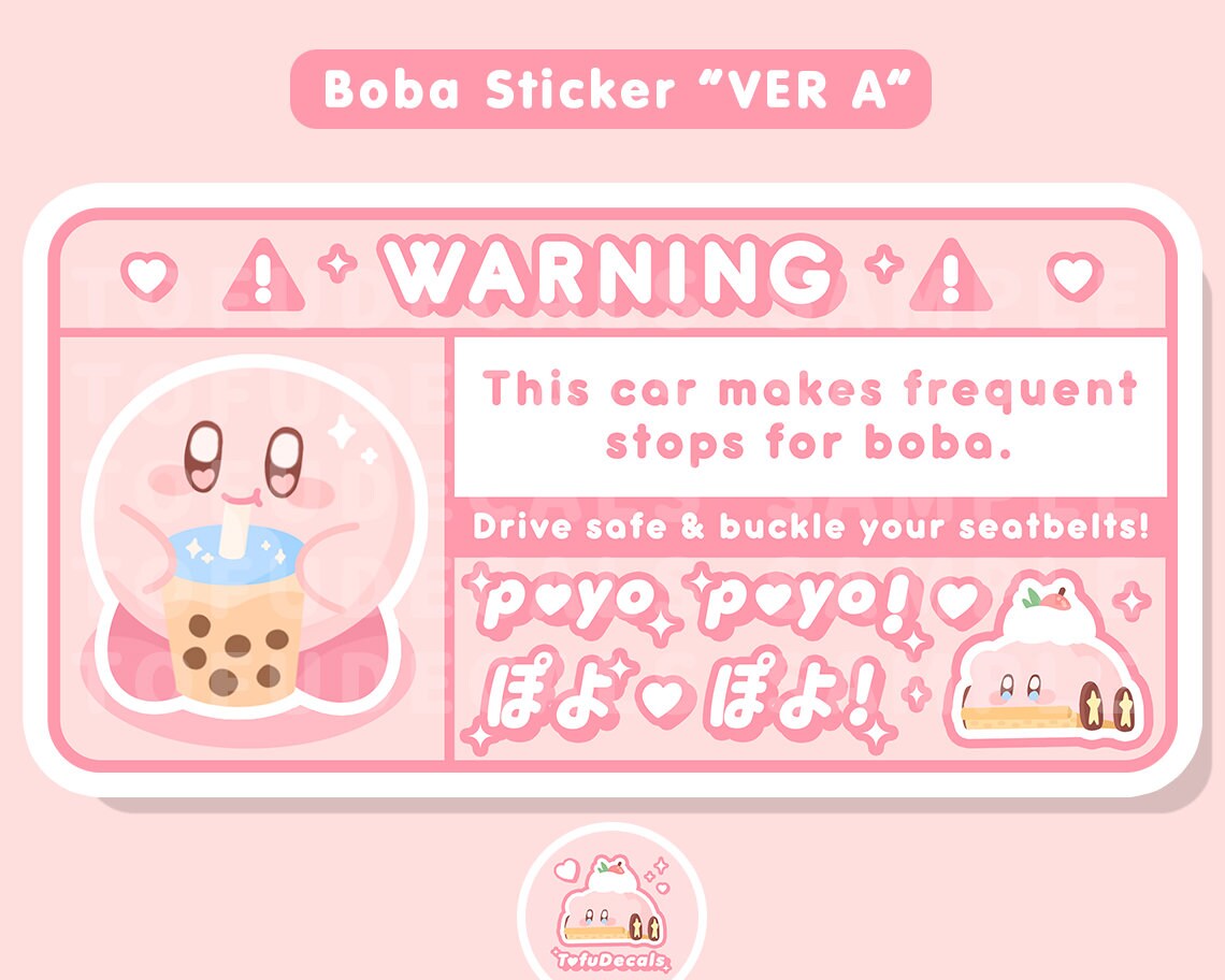 Cute Boba Car Warning Sticker Pink Kawaii Decal Airbag - Etsy