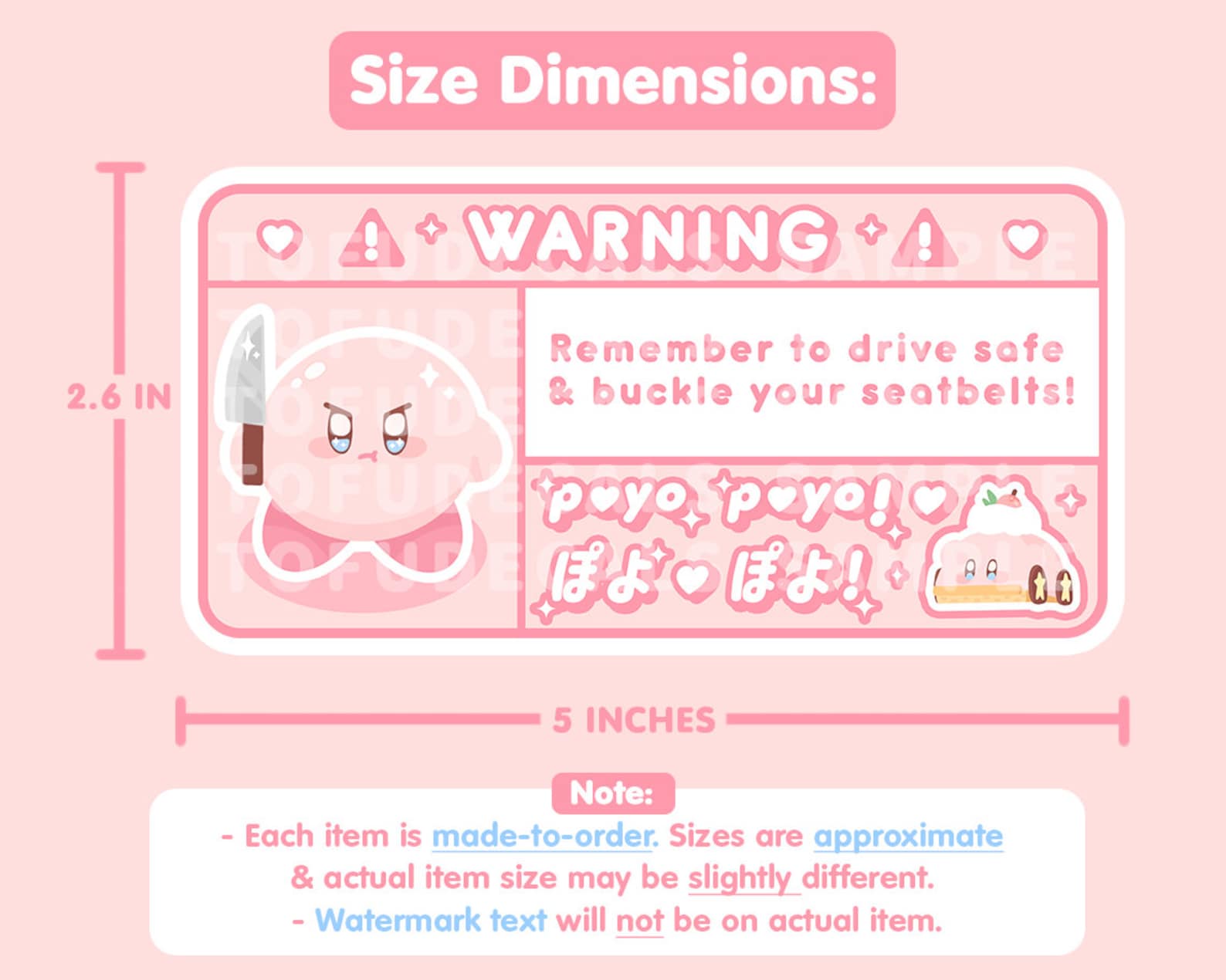 Cute Car Warning Sticker Car Decal, Pink Kawaii, Airbag Label ...