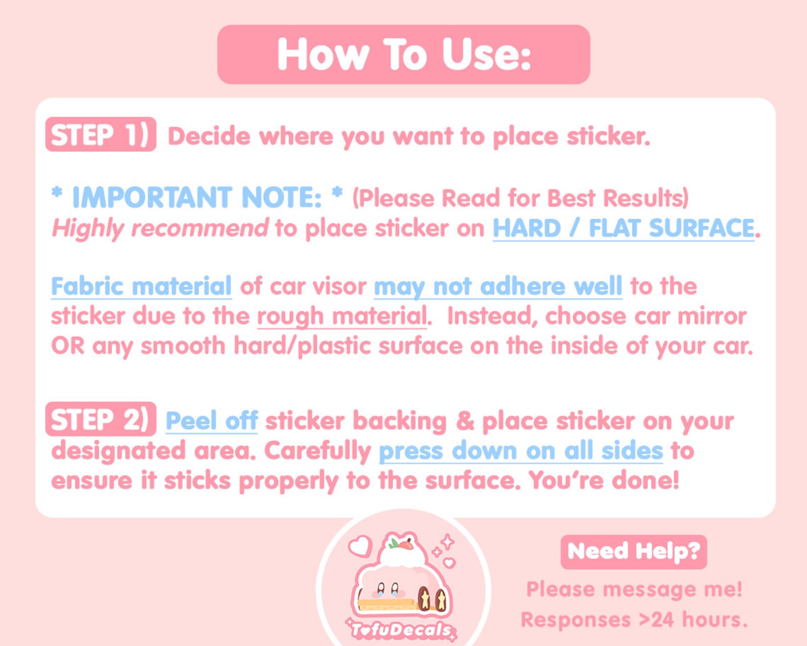 Cute Car Warning Sticker Car Decal, Pink Kawaii, Airbag Label ...