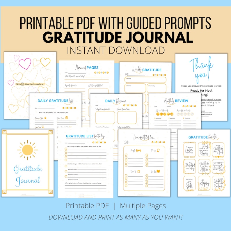Printable Gratitude Journal PDF With Guided Prompts and Freeform ...