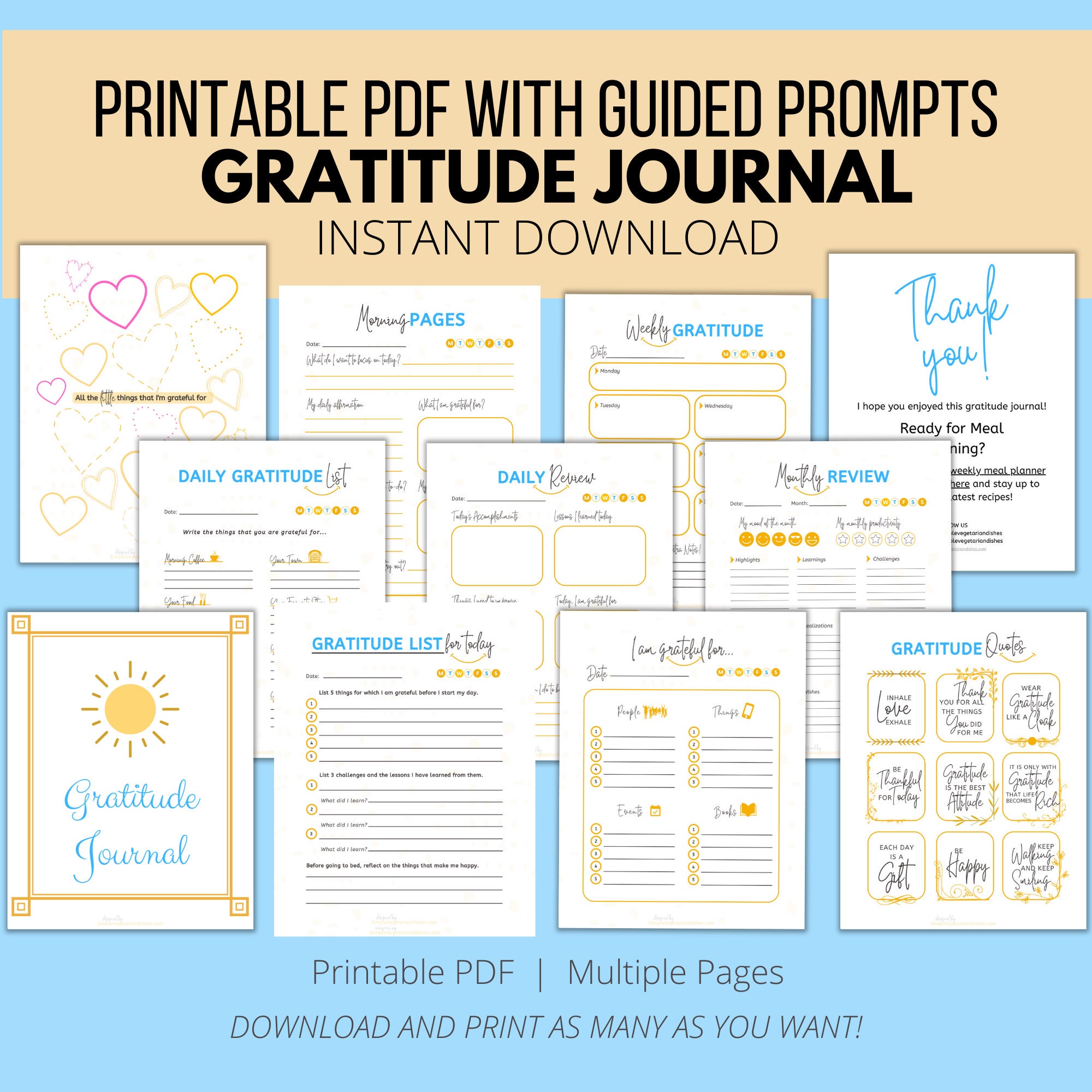 Printable Gratitude Journal PDF With Guided Prompts and Freeform ...