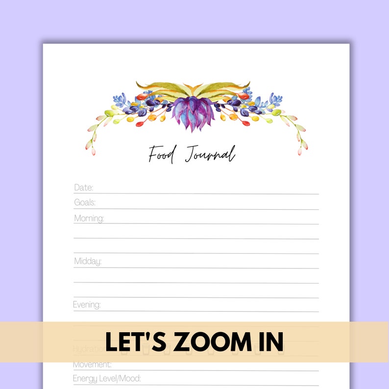 Printable Daily Food Journal PDF | Food and Mood Journal Template ...