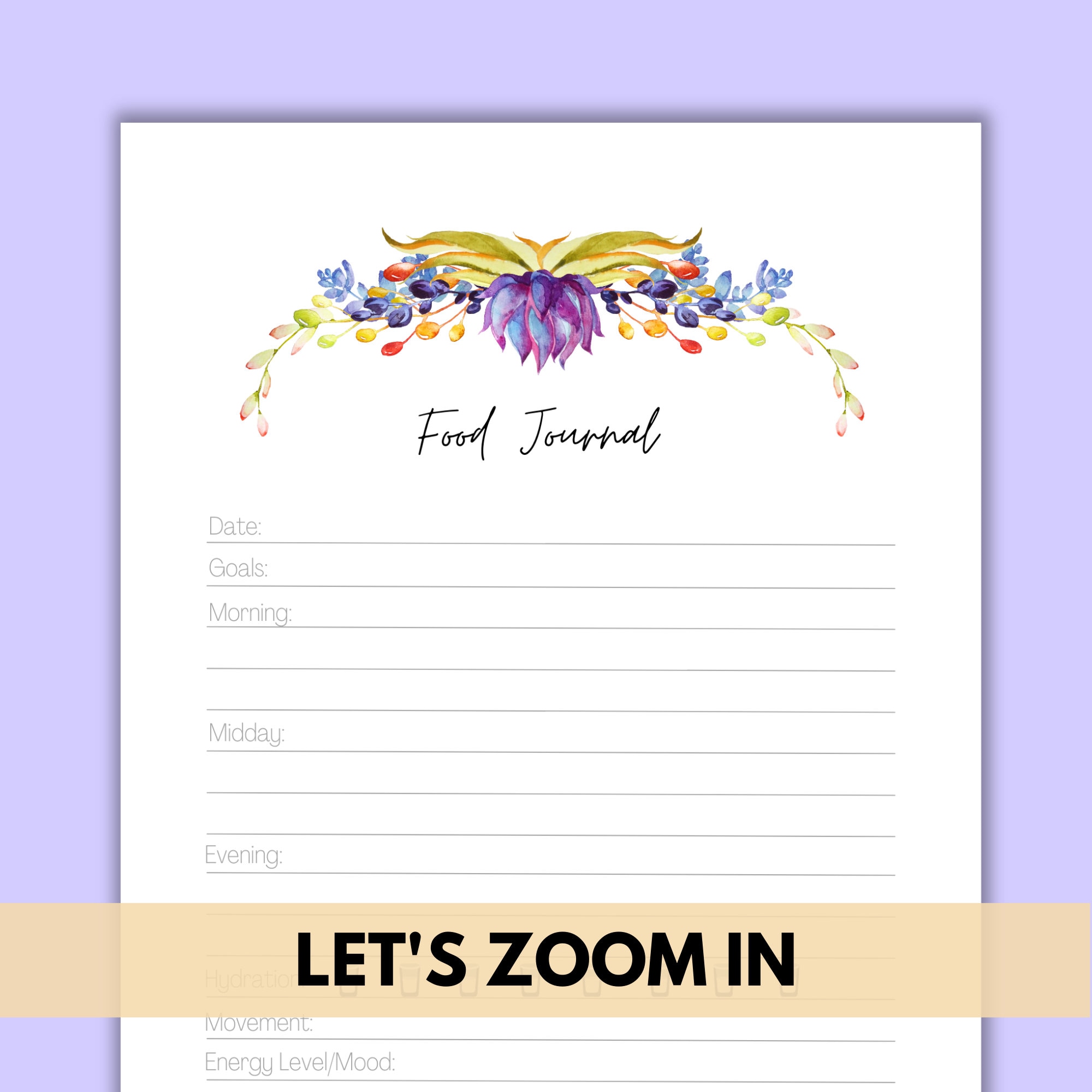 Printable Daily Food Journal PDF Food and Mood Journal Template Undated ...