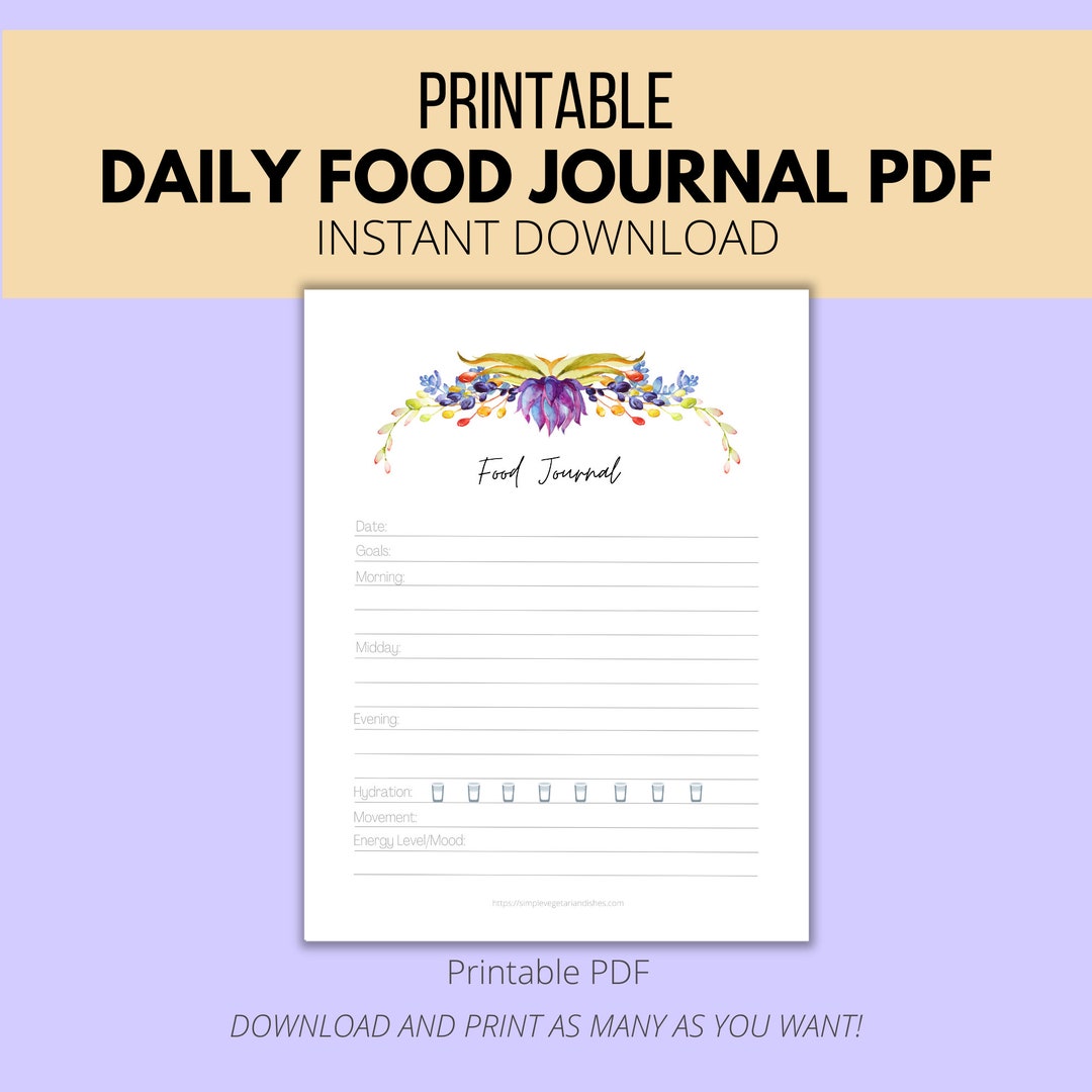 Printable Daily Food Journal PDF | Food and Mood Journal Template ...