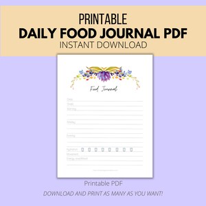 Printable Daily Food Journal PDF | Food and Mood Journal Template ...
