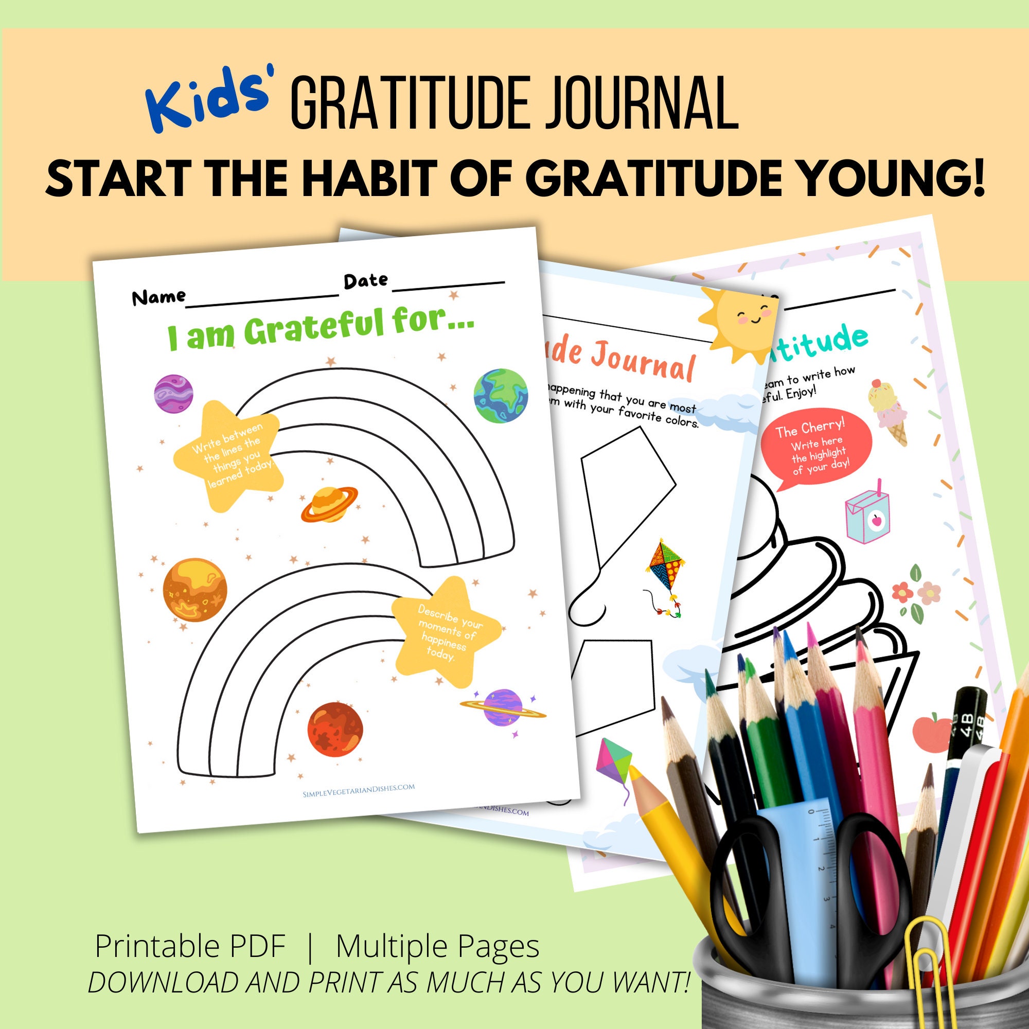 Printable Kids' Gratitude Journal PDF for Kindergarten-elementary ...
