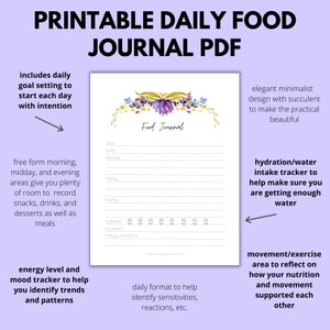Printable Daily Food Journal PDF | Food and Mood Journal Template ...