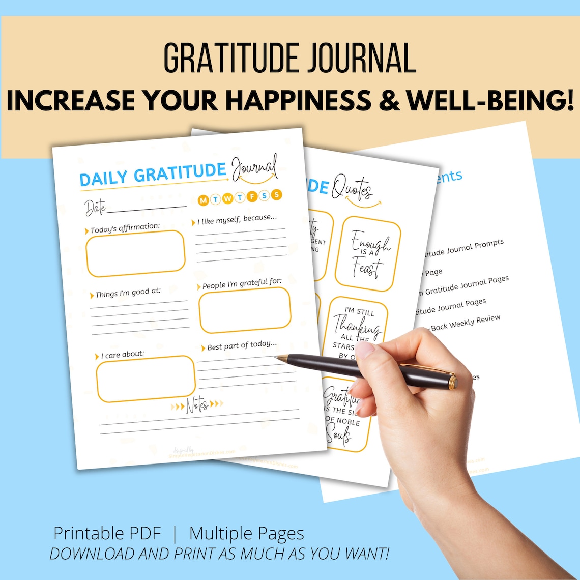 Printable Gratitude Journal PDF With Guided Prompts and Freeform ...