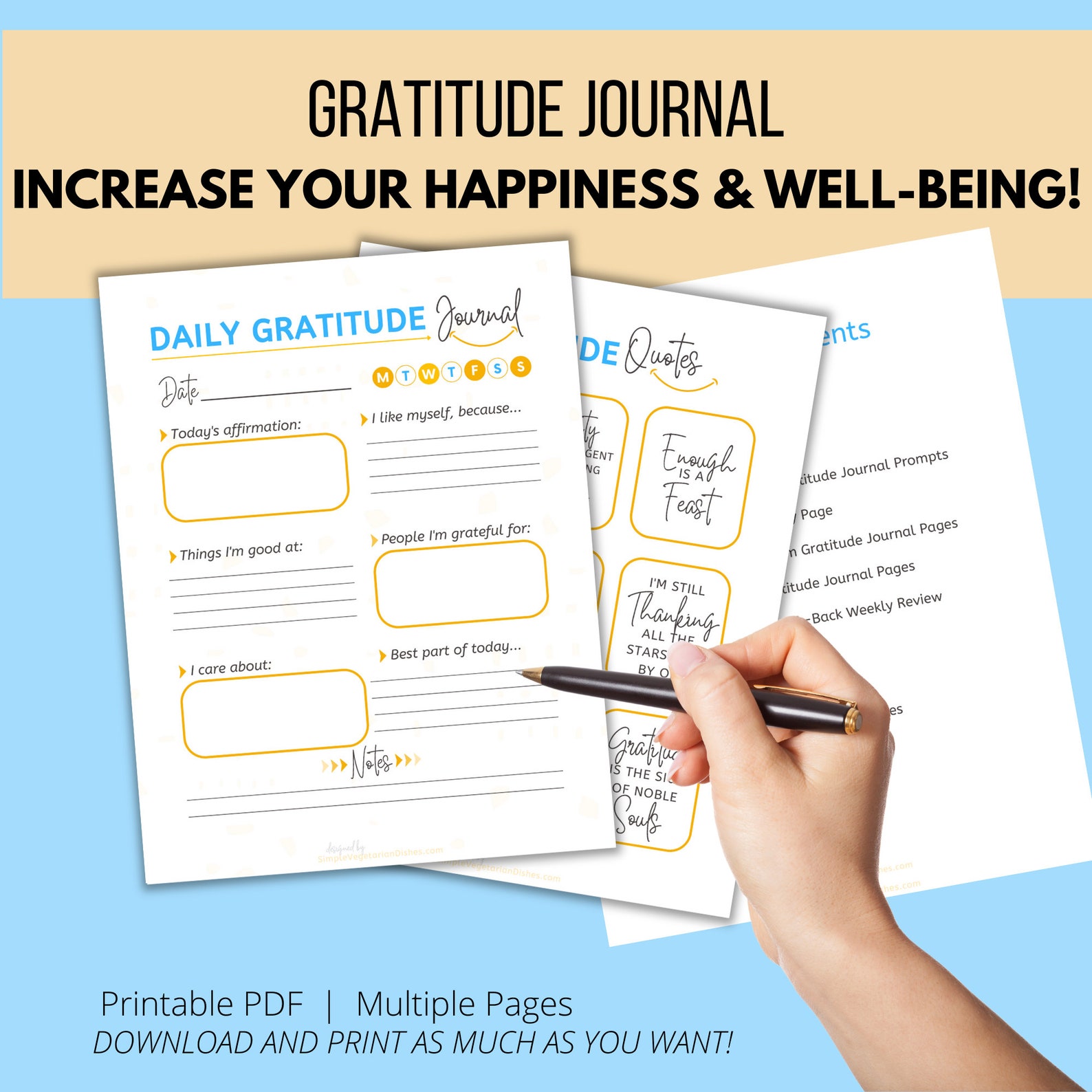 Printable Gratitude Journal PDF With Guided Prompts and Freeform ...