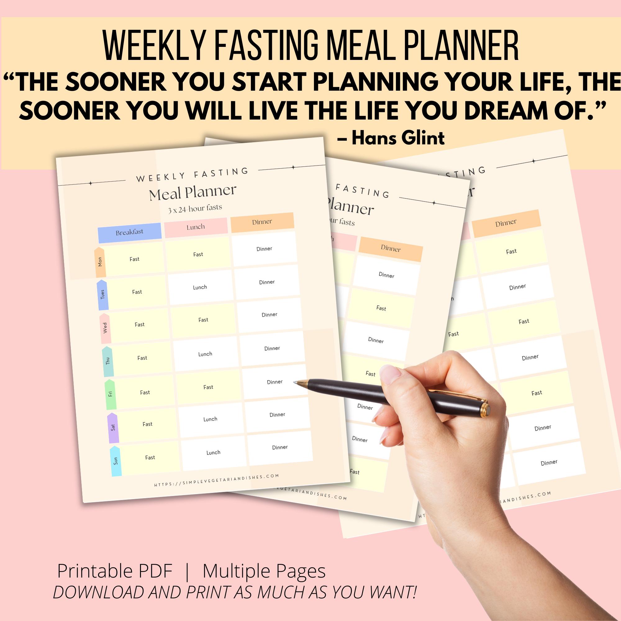 Fasting Protocol Weekly Meal Planner Printable PDF 8.5" X 11 ...