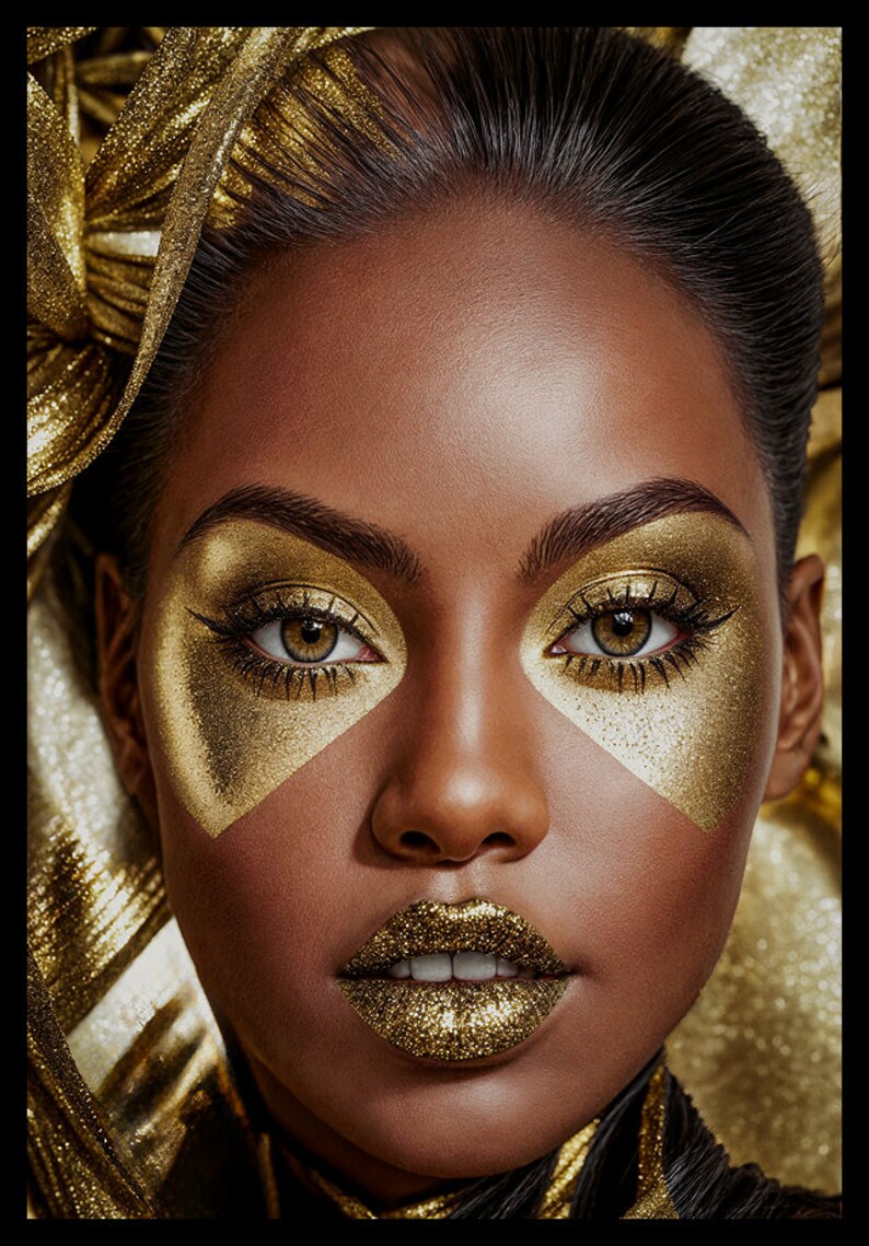 Five Stunning Portraits of Women in Gold Glitter Makeup Art Style SET01 ...