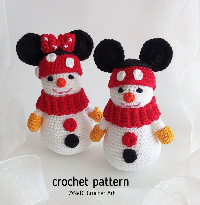 Mickey and Minnie Mouse Snowmen, Crochet Pattern, Amigurumi, Christmas ...