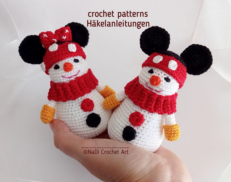 Mickey and Minnie Mouse Snowmen, Crochet Pattern, Amigurumi, Christmas ...