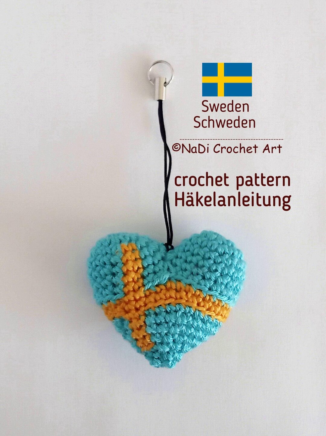 Sweden Flag 3-D Heart, CROCHET PATTERN, Keychain, Pdf File in English ...